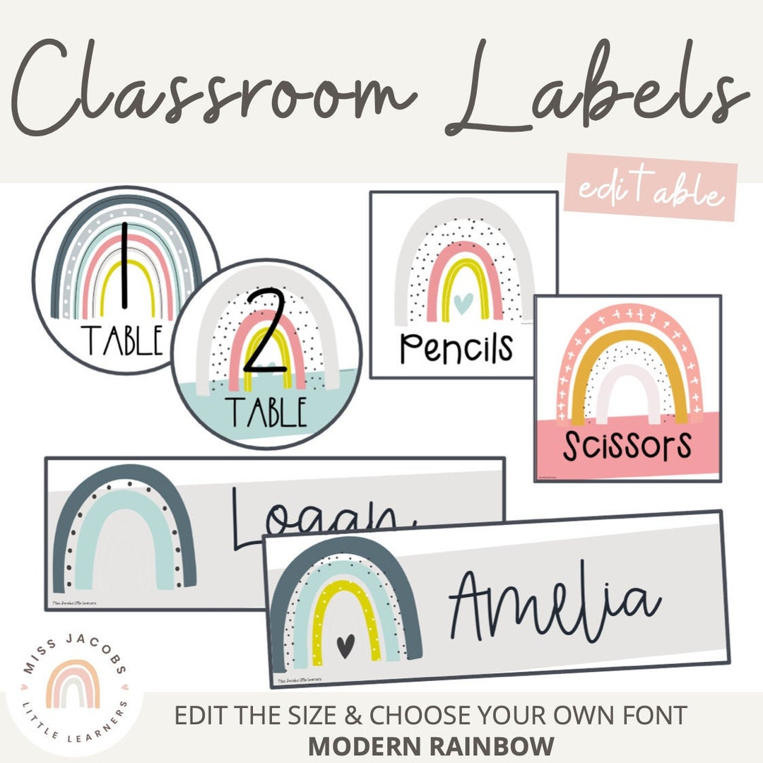 MODERN RAINBOW Classroom Labels | Editable | Calm Colors Classroom ...