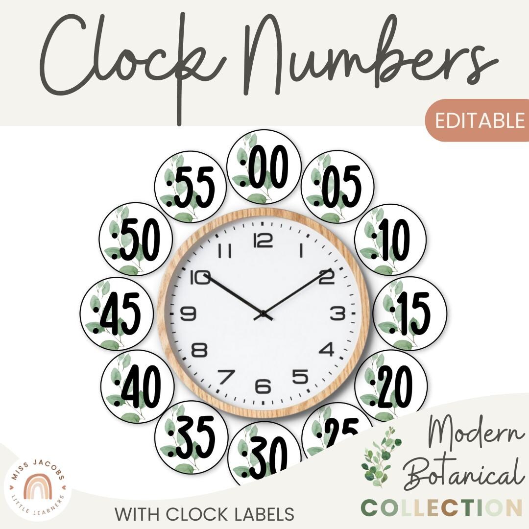 Clock Labels for Classroom, Minute Numbers & Time Phrases, Editable ...