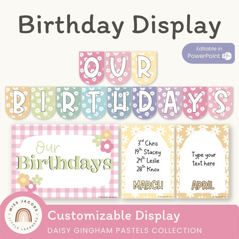 Birthday Display | Daisy Gingham Pastels Classroom Decor | Editable ...
