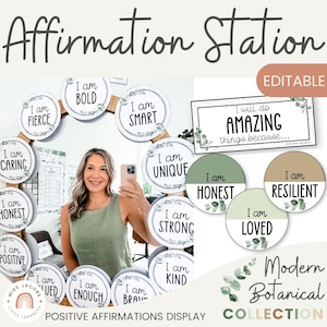 Affirmation Station Printable, Modern Botanical Classroom Decor, Leafy ...