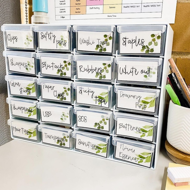 Editable Teacher Toolbox Labels, Eucalyptus Classroom Theme Drawer ...