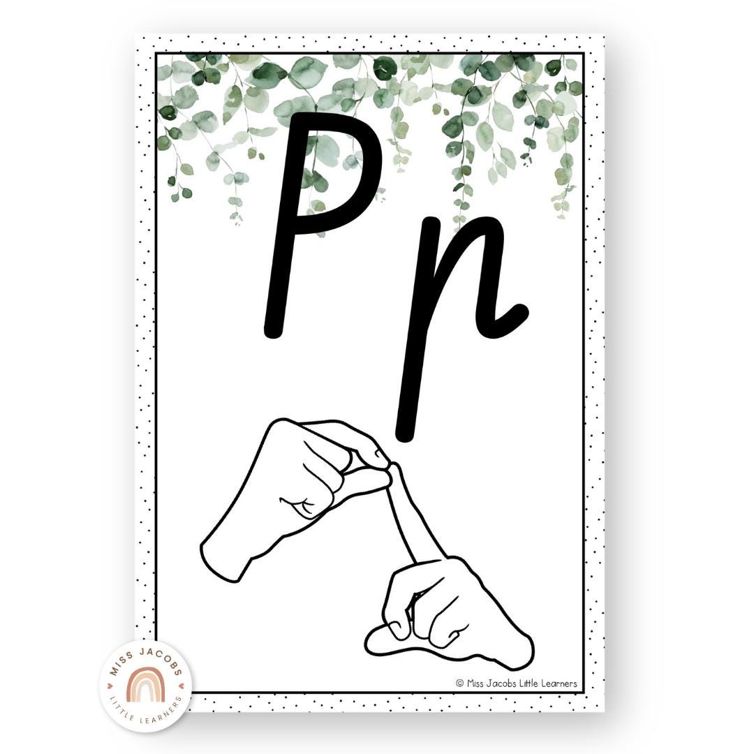 Auslan Alphabet Posters, Modern Botanical A–Z Hand Signal Wall Set ...
