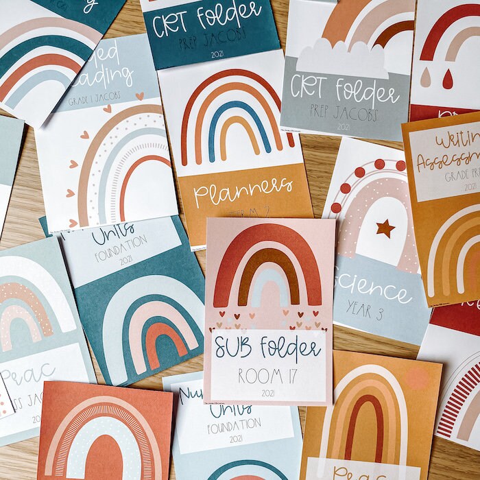 EARTHY RAINBOW Binder Covers and Spines Editable Desert | Etsy