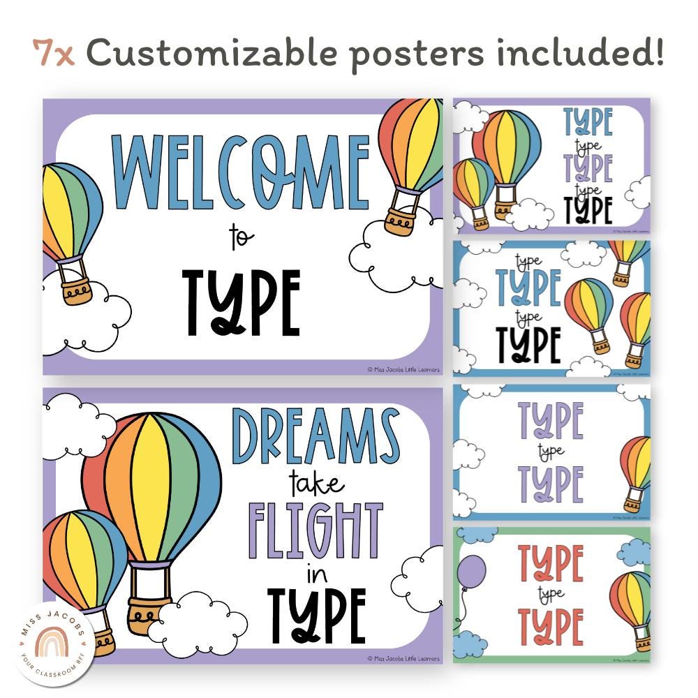 Retro Door Display, Printable Hot Air Balloon Welcome Door Sign + Name ...