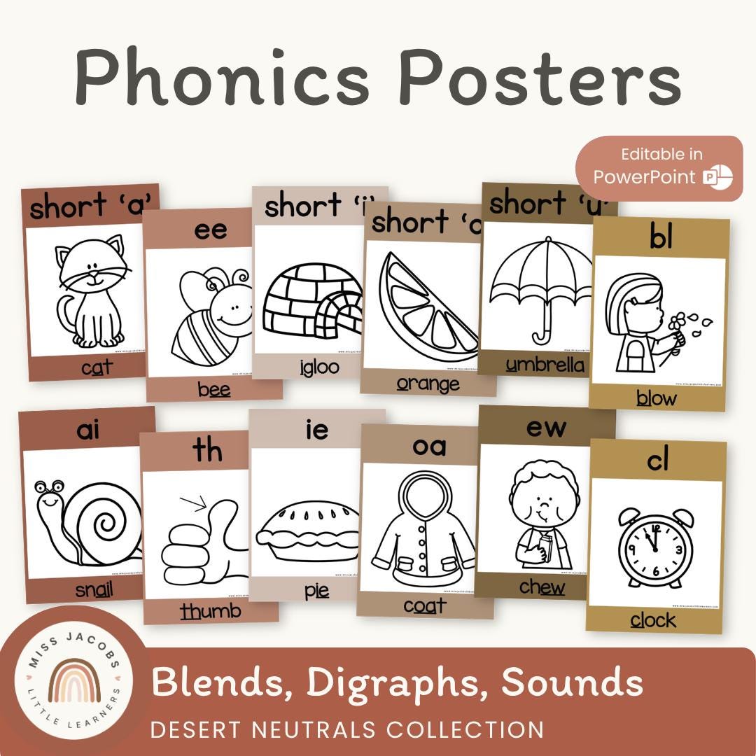 Phonics Posters | BOHO VIBES | Desert Neutral Decor | Editable - Etsy