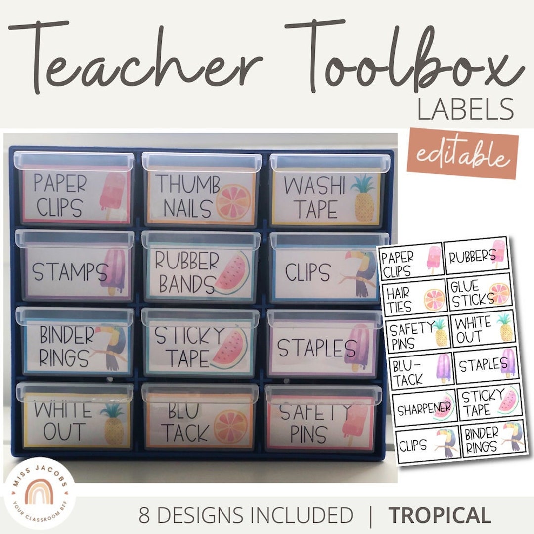 TROPICAL Teacher Toolbox | Editable | Tropical Classroom Decor - Etsy