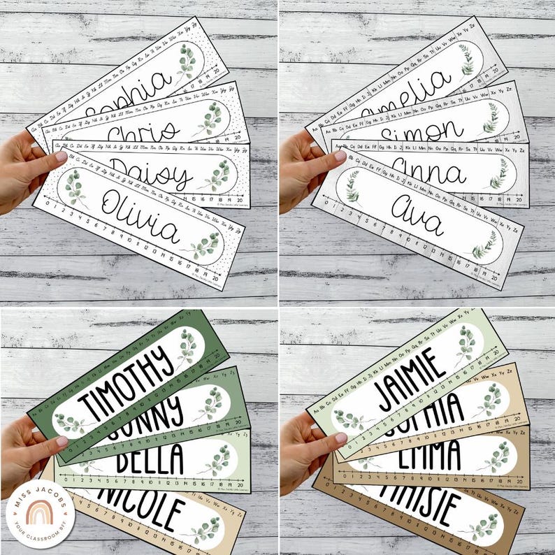 Editable Desk Name Tags With Alphabet & Number Line, Modern Botanical ...