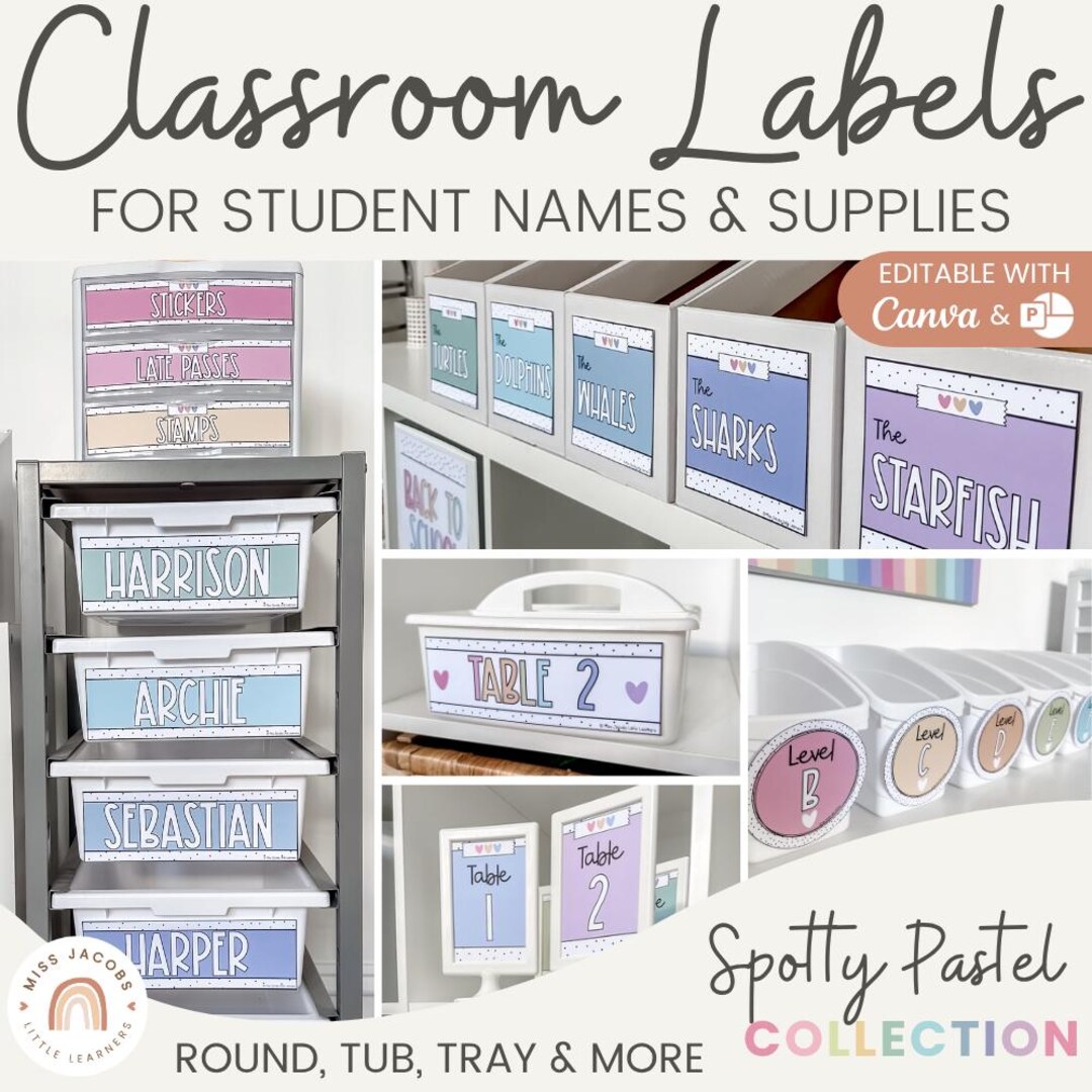 Classroom Labels | SPOTTY PASTELS Classroom Decor | Editable - Etsy