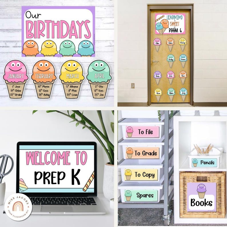 Pastel Ice Cream Classroom Decor Bundle, Editable Teacher Essentials ...