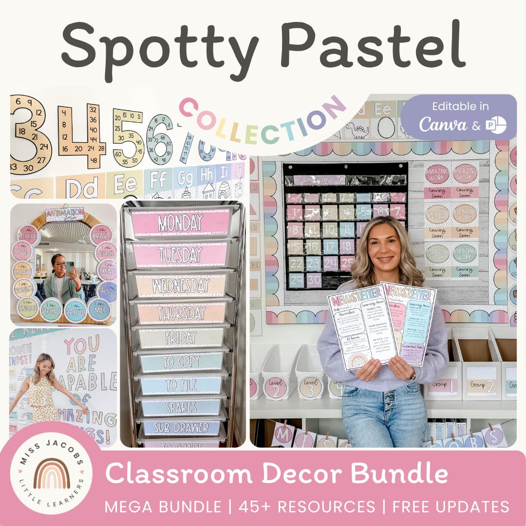 SPOTTY PASTELS Classroom Decor Bundle | Muted Rainbow Decor | Editable ...