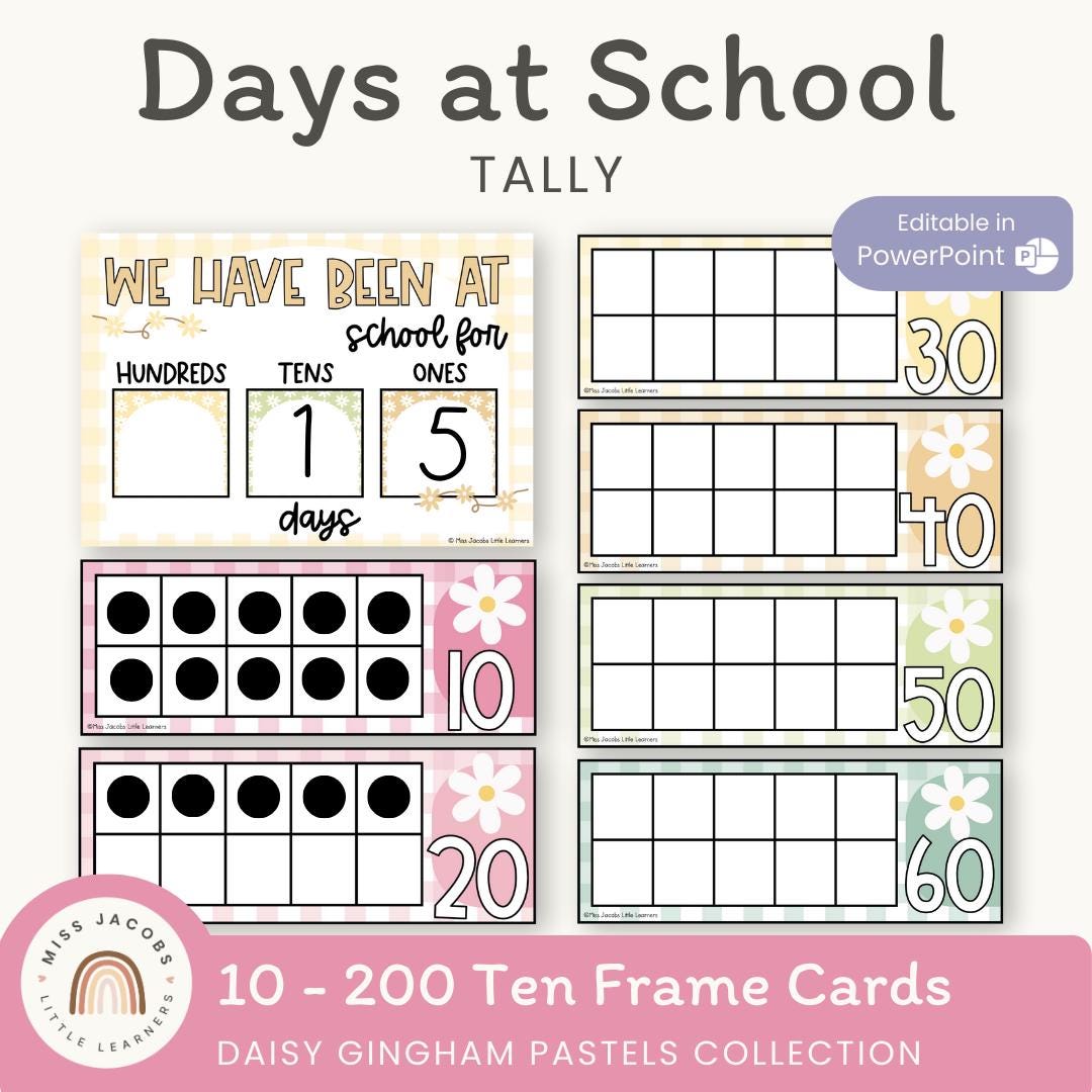 Days at School Display | 100 Days of School Tally | Daisy Gingham ...