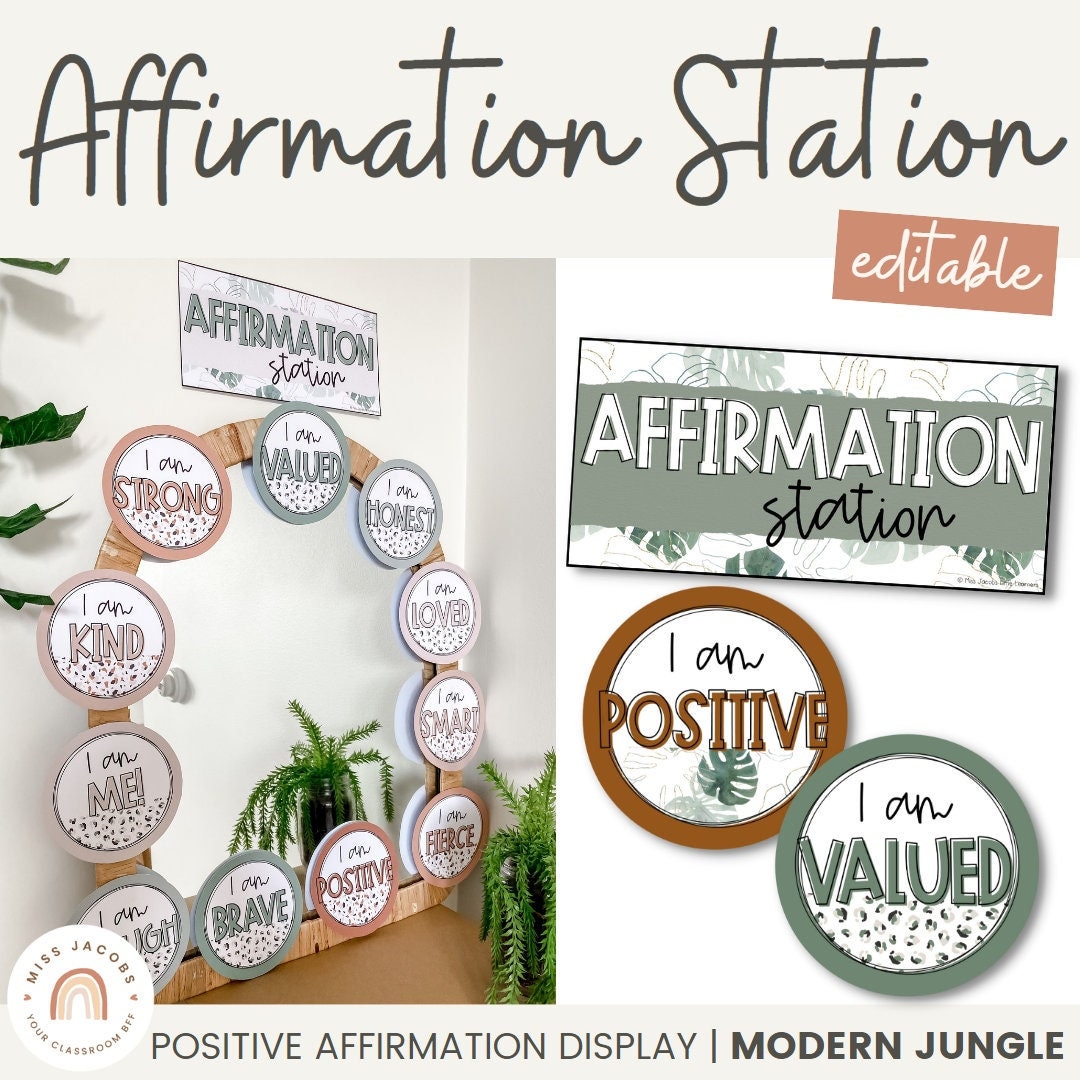 Affirmation Station | MODERN JUNGLE | Classroom Decor | Editable - Etsy