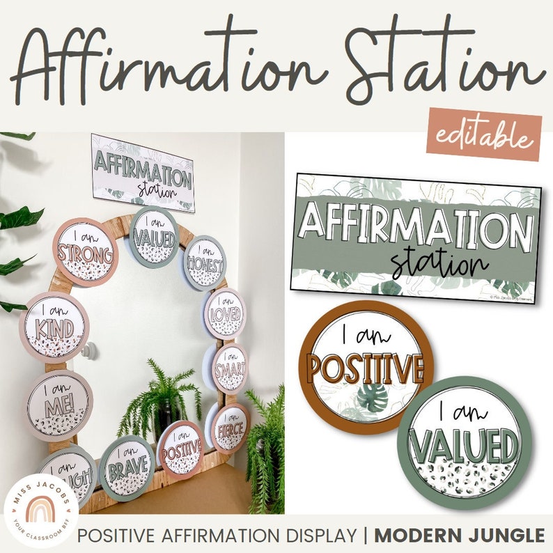 Affirmation Station MODERN JUNGLE Classroom Decor - Etsy