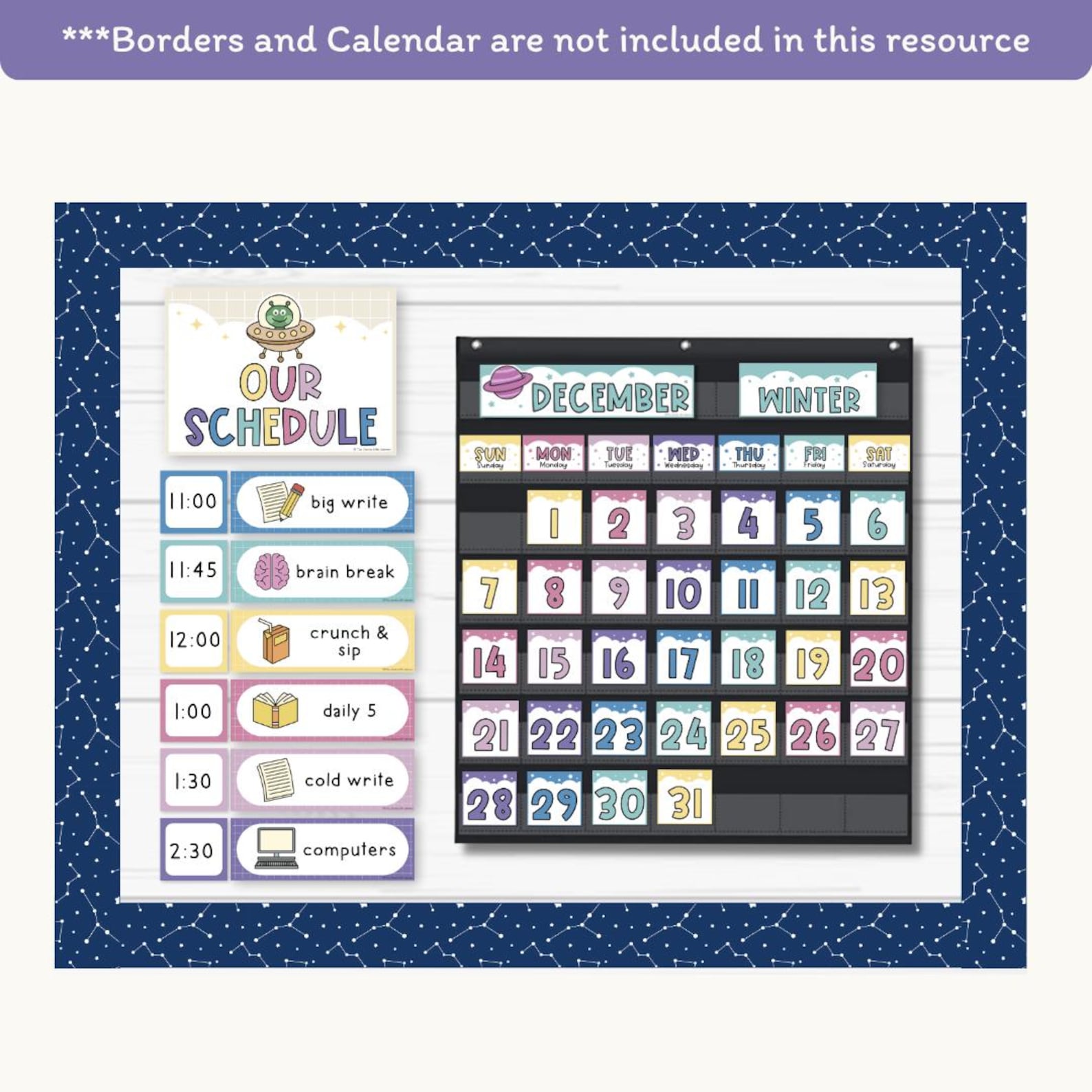 Visual Timetable Daily Schedule: Dreamy Space Theme Pastel Cards and ...