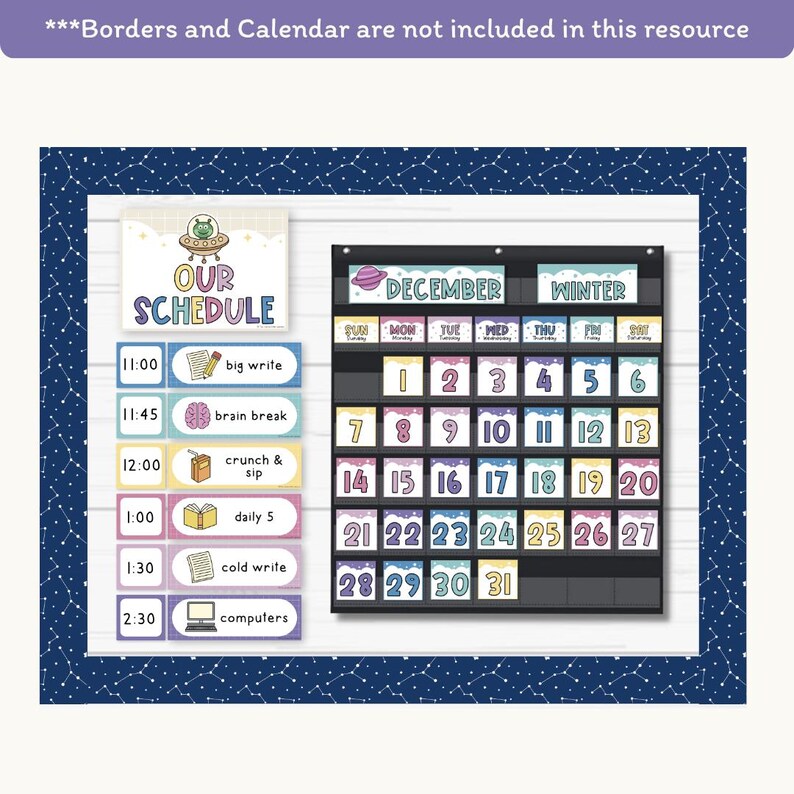 Visual Timetable Daily Schedule: Dreamy Space Theme Pastel Cards and ...