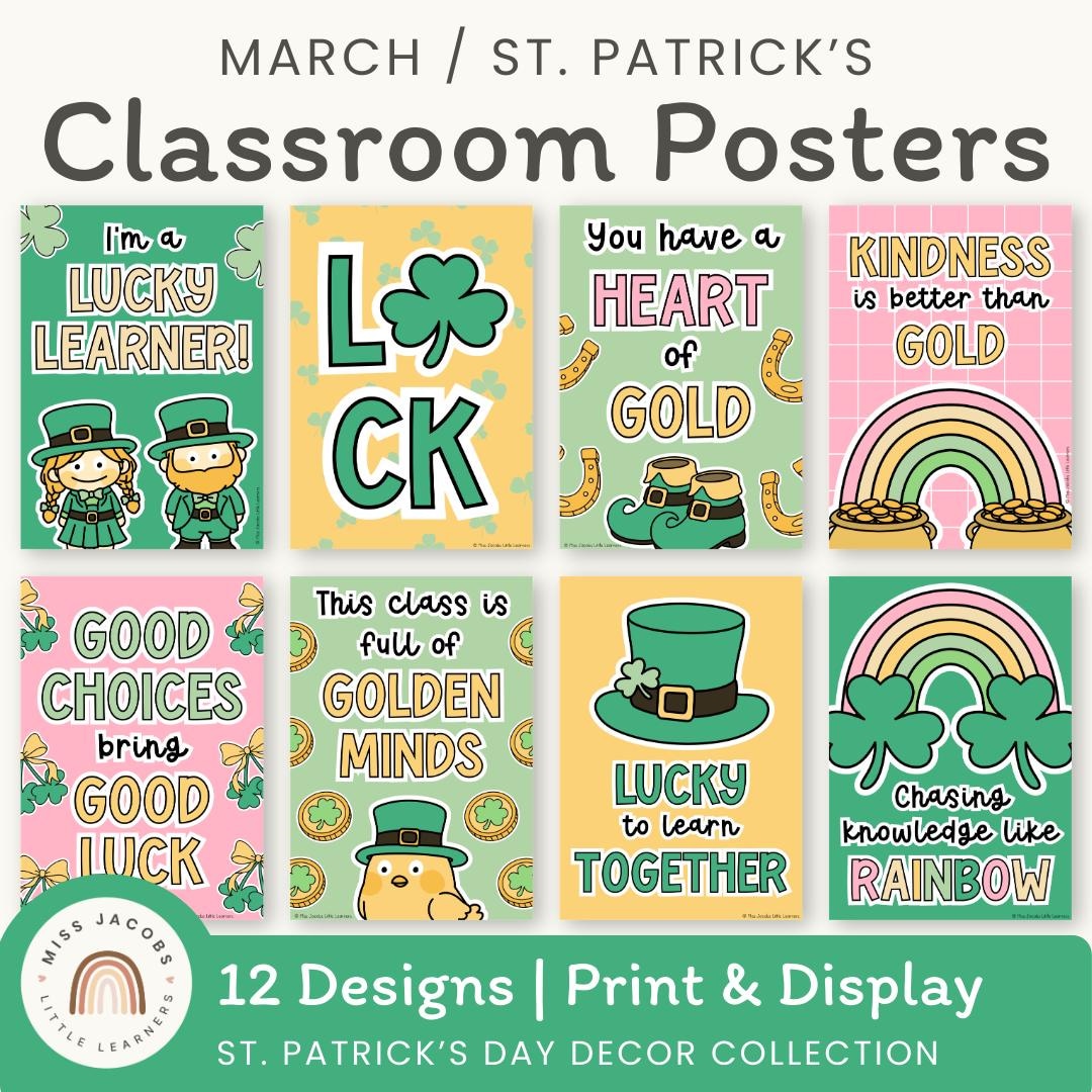 St. Patrick’s Day Classroom Posters: March Theme Bulletin Theme Lucky ...