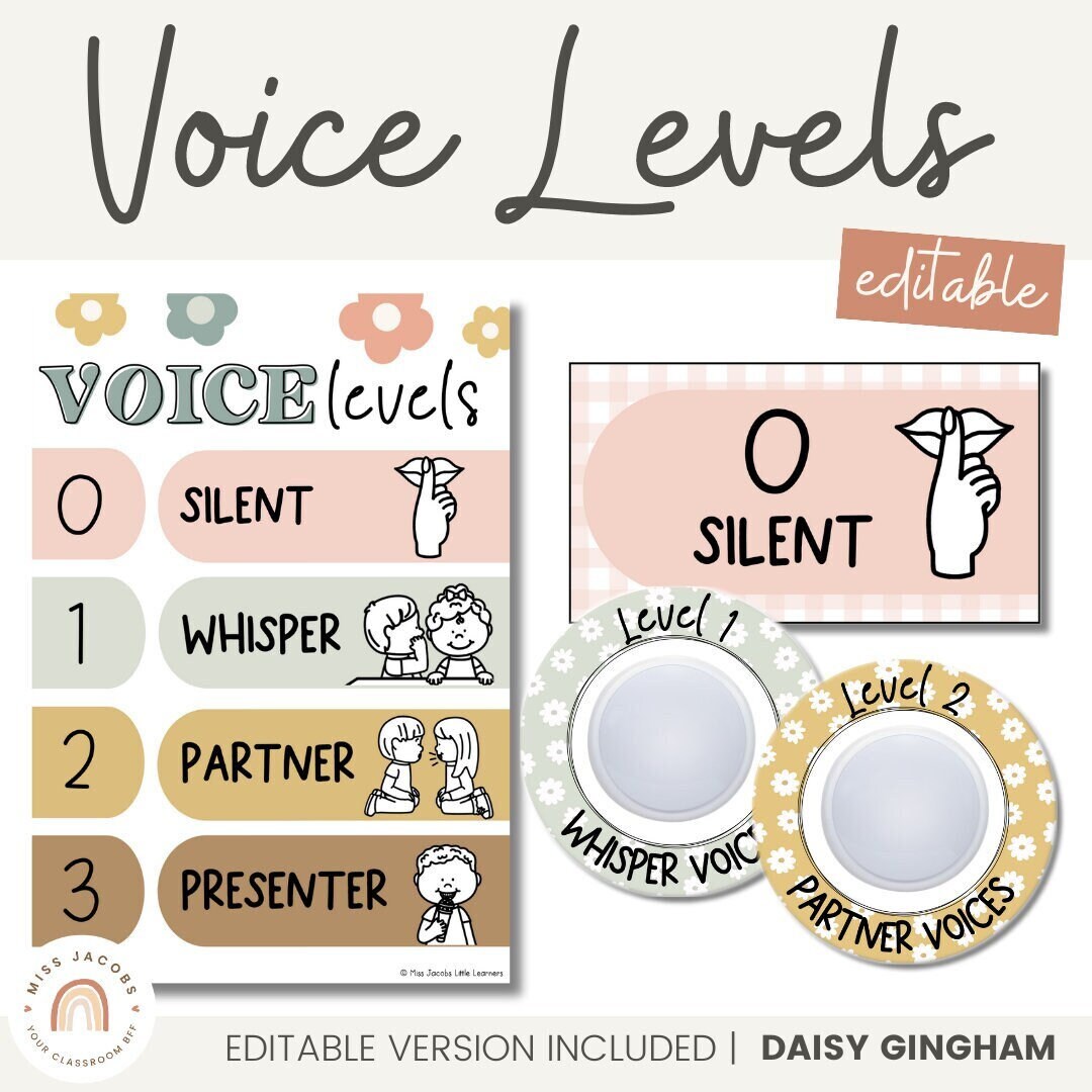 Editable Voice Levels Display Push Light Noise Levels Daisy Gingham ...