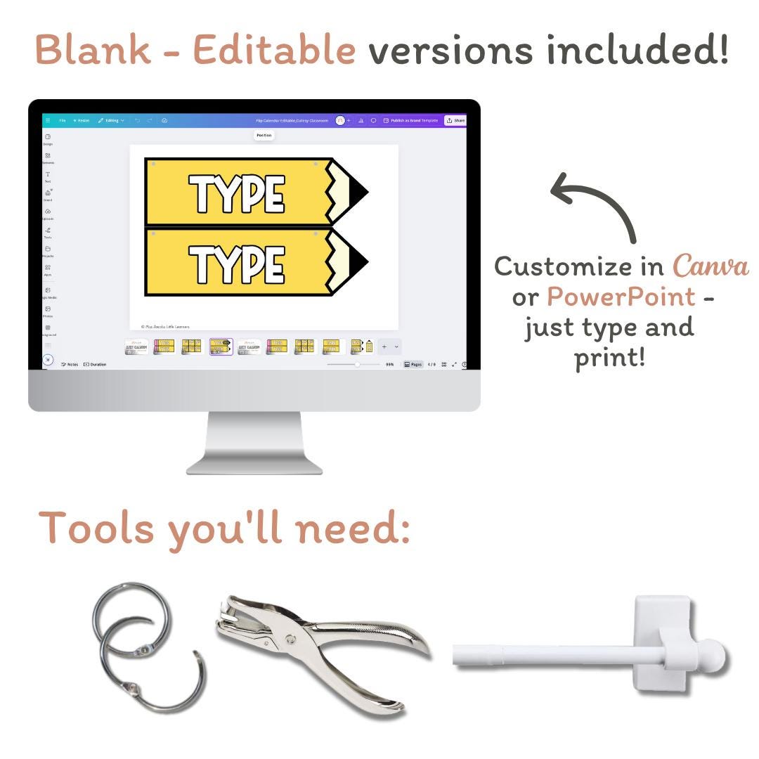 Cutesy Flip Calendar, Editable Classroom Flip Calendar Set, Printable ...