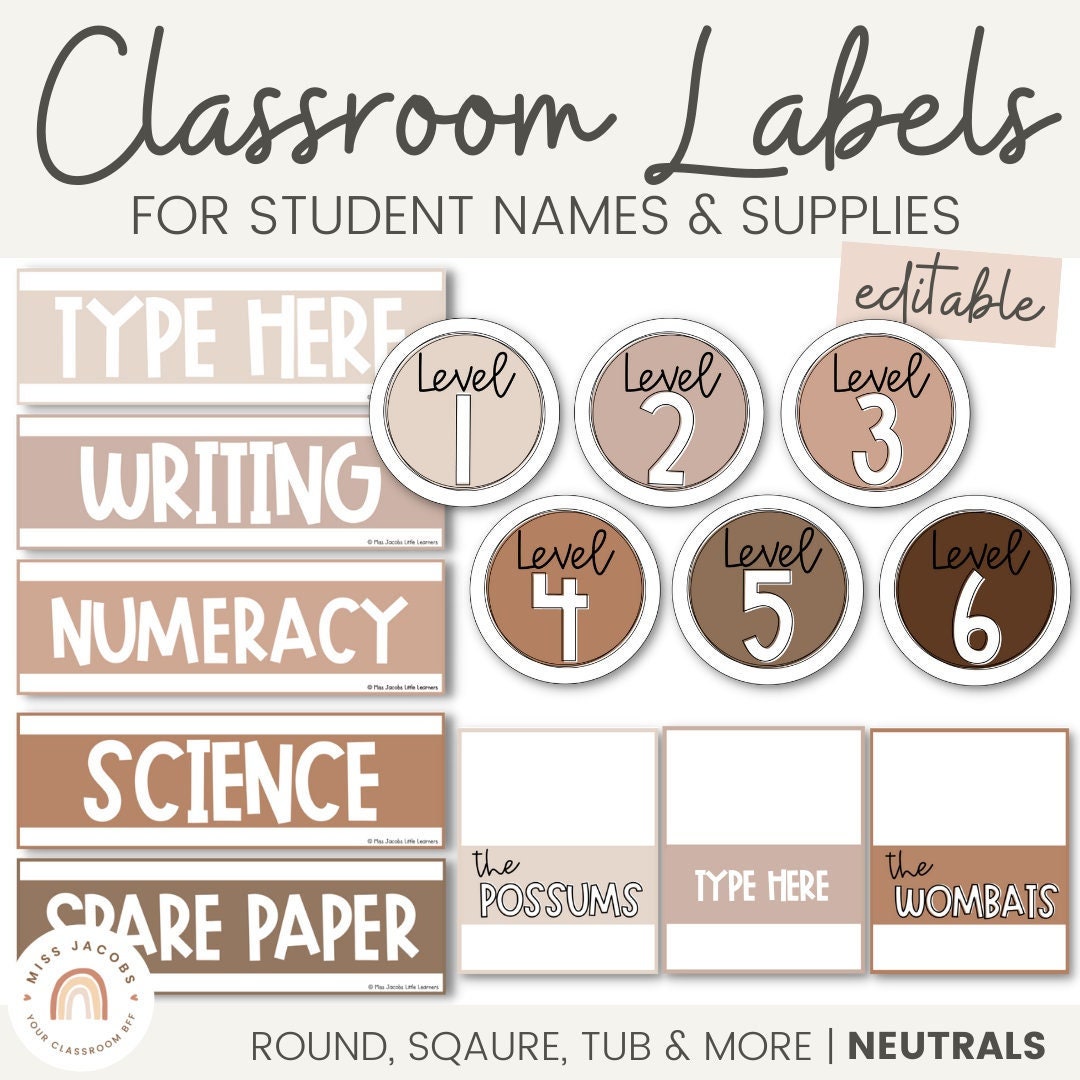 Classroom Labels | OMBRE NEUTRALS | Editable - Etsy
