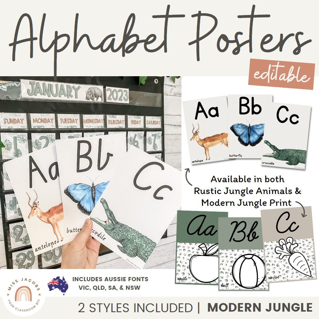 Alphabet Posters | MODERN JUNGLE | Editable Classroom Decor - Etsy ...
