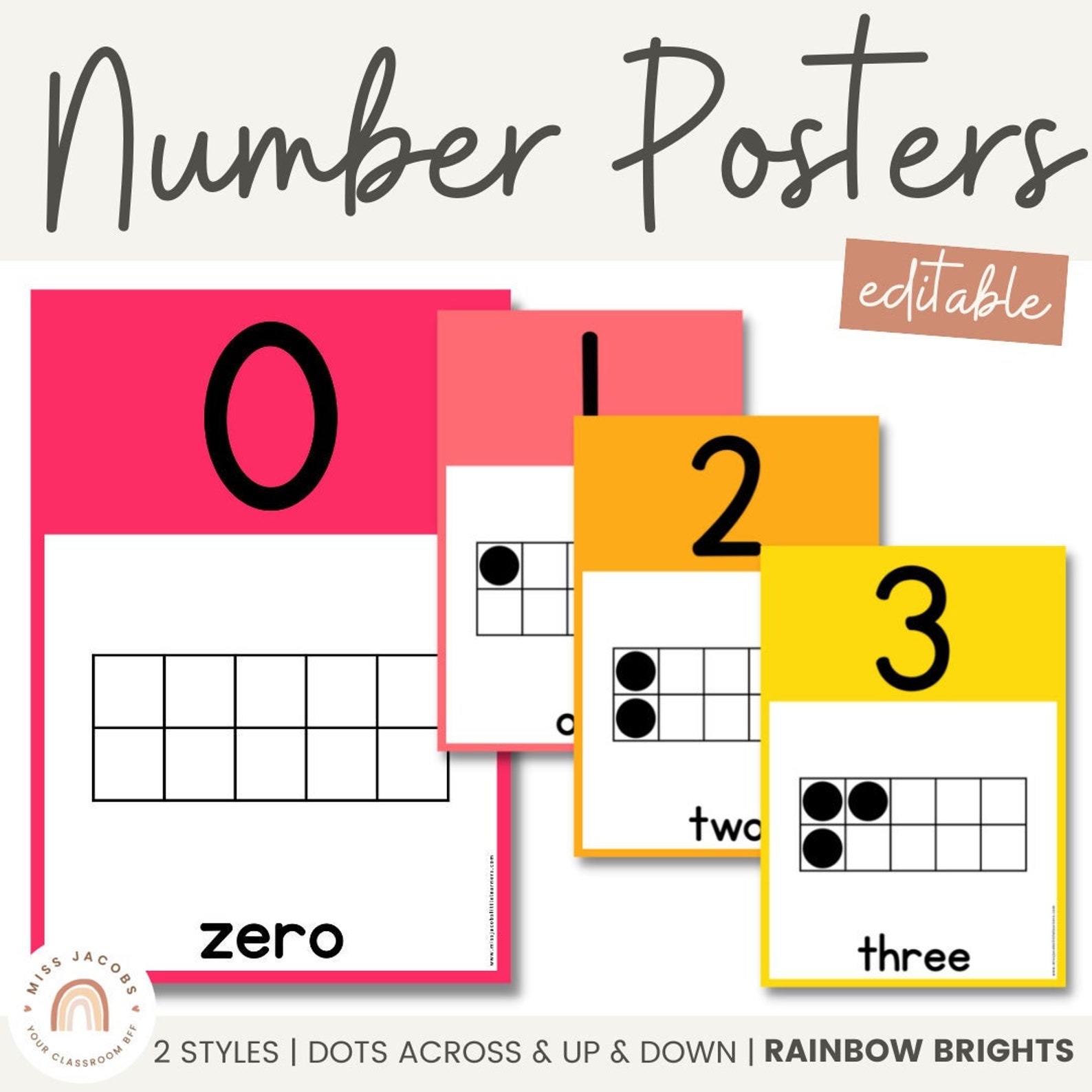 Number Posters Ten Frame RAINBOW BRIGHTS - Etsy