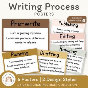 Writing Process Posters | Daisy Gingham Neutrals English Classroom ...