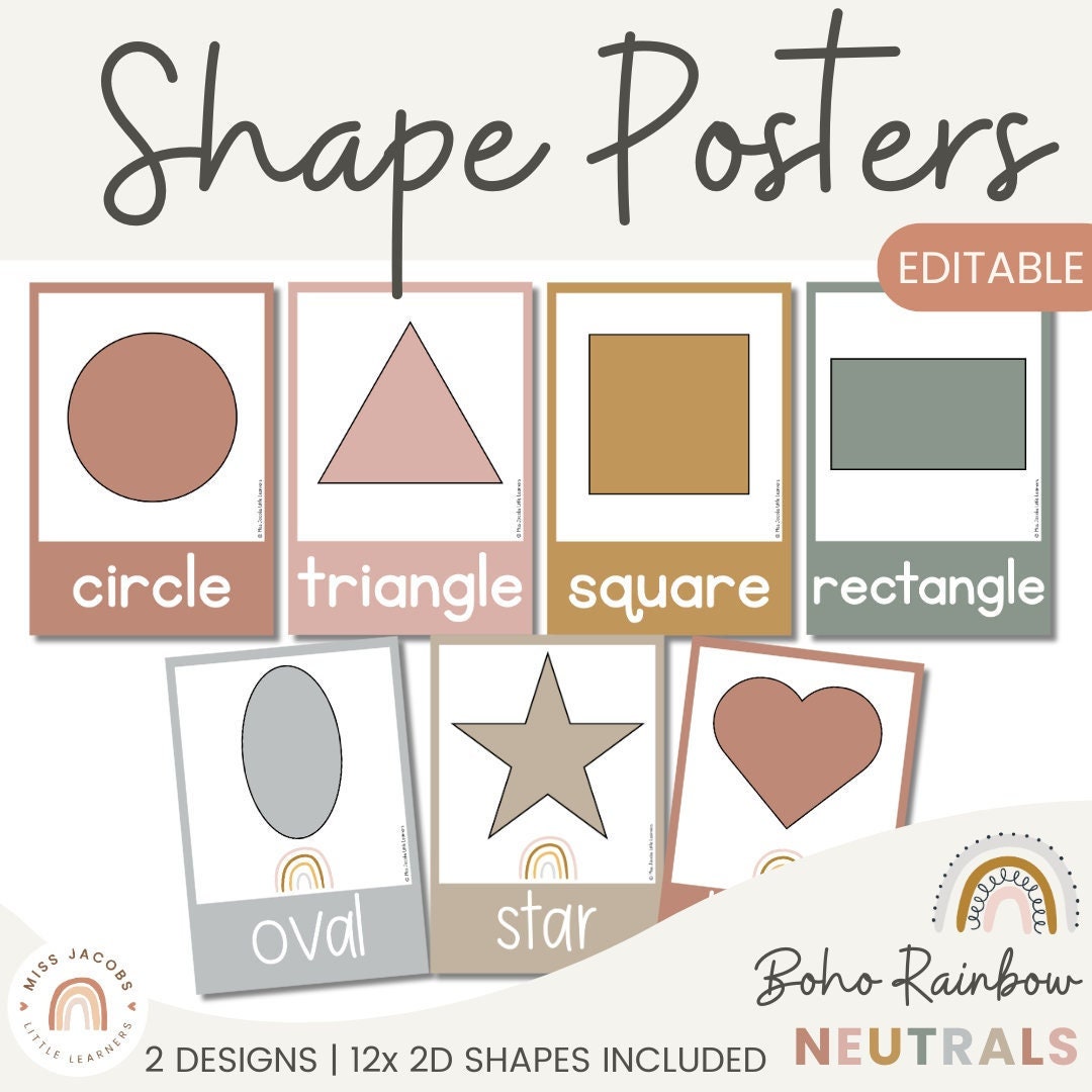 Shape Posters | Modern Boho Rainbow | Calm Classroom Decor | Editable ...