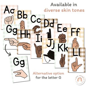 ASL american Sign Language Alphabet Posters Daisy Gingham Neutrals ...