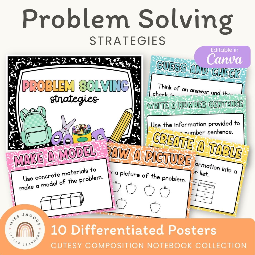 Math Problem Solving Strategies Posters: Cutesy Composition Notebook ...