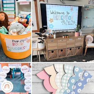 Daisy Gingham Pastels Classroom Decor Bundle | Muted Rainbow Theme ...