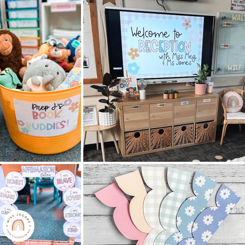 Daisy Gingham Pastels Classroom Decor Bundle | Muted Rainbow Theme ...