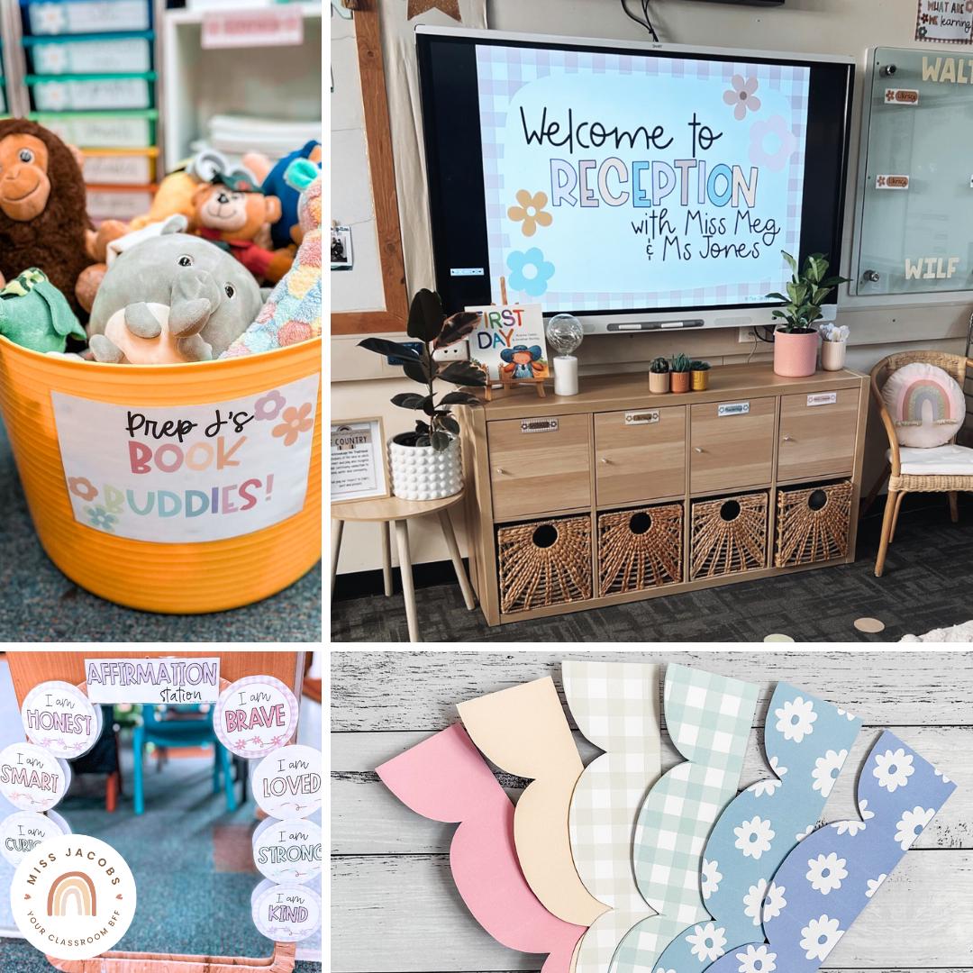 Daisy Gingham Pastels Classroom Decor Bundle | Muted Rainbow Theme ...