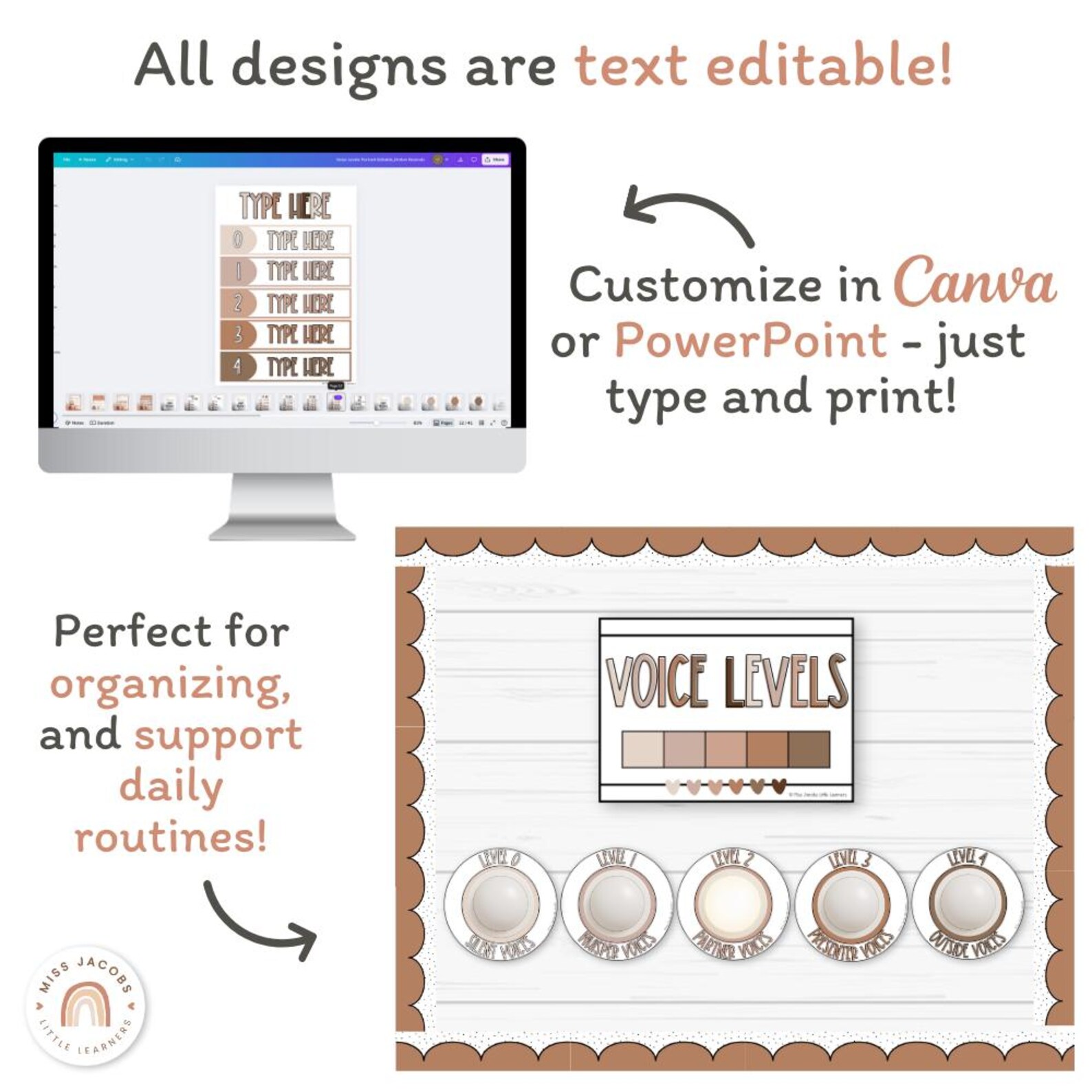 Voice Level Display | OMBRE NEUTRALS Classroom Decor - Etsy