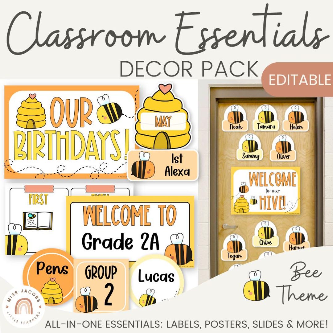 Bee Hive Classroom Decor Bundle, Bright Printable & Editable Elementary ...