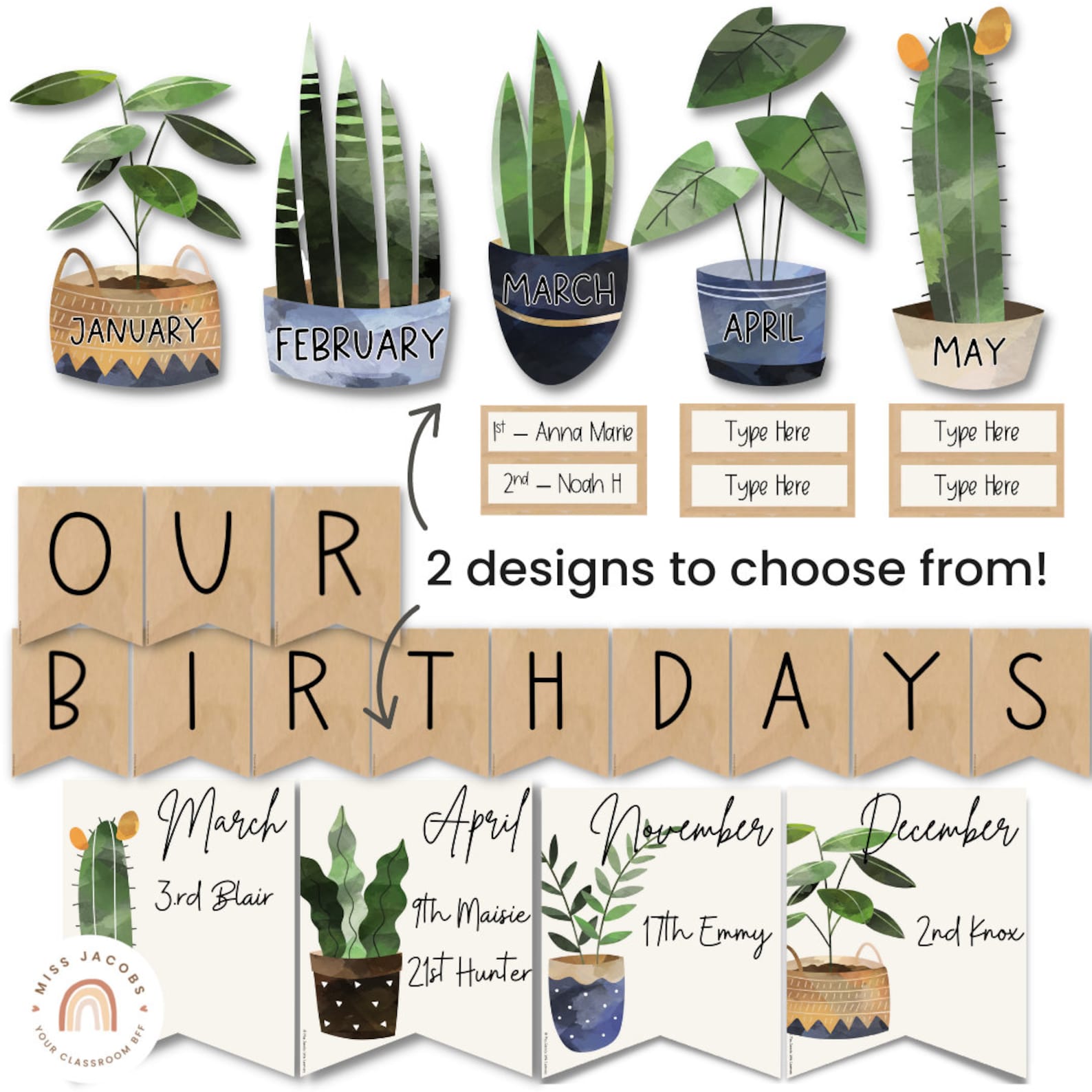 Modern Boho Plants Birthday Display Rustic Boho Classroom - Etsy