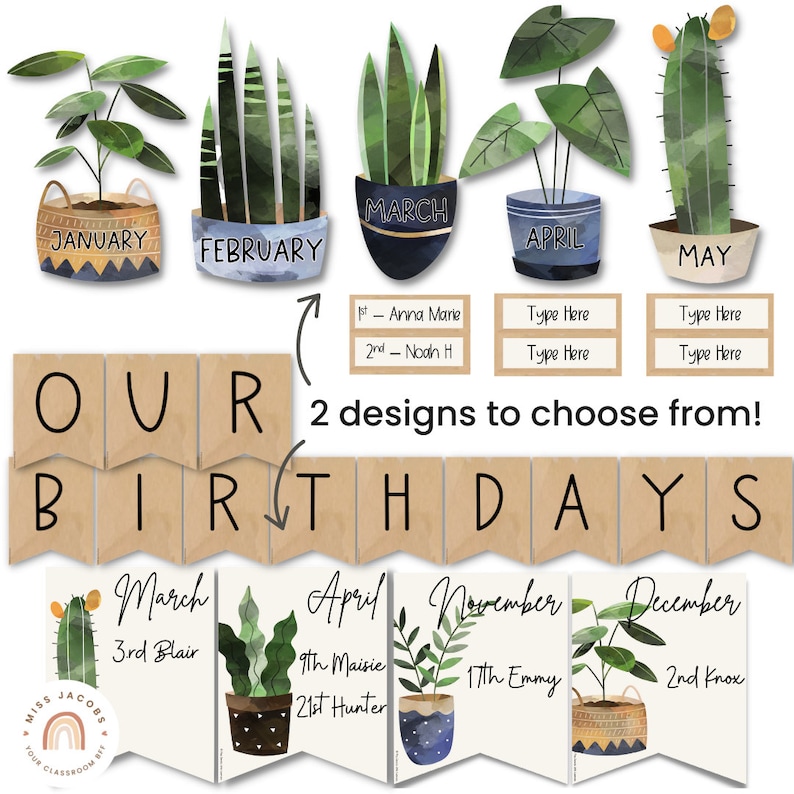 Modern Boho Plants Birthday Display Rustic Boho Classroom - Etsy