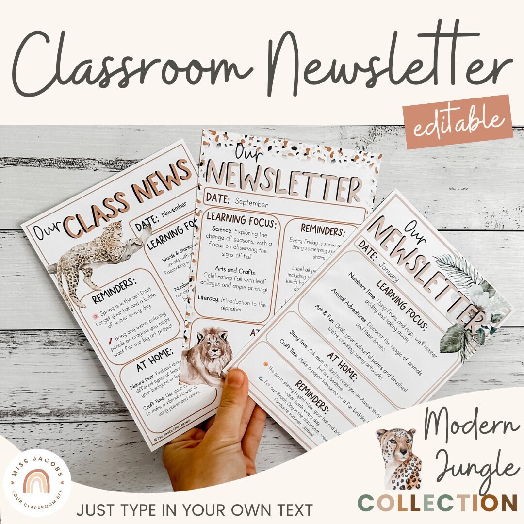 Classroom Newsletter Templates | Editable | Modern Jungle Classroom ...