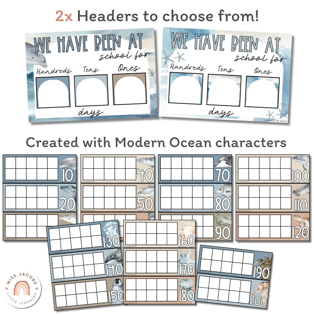 Days at School Display | 100 Days of School Tally | Modern Ocean ...