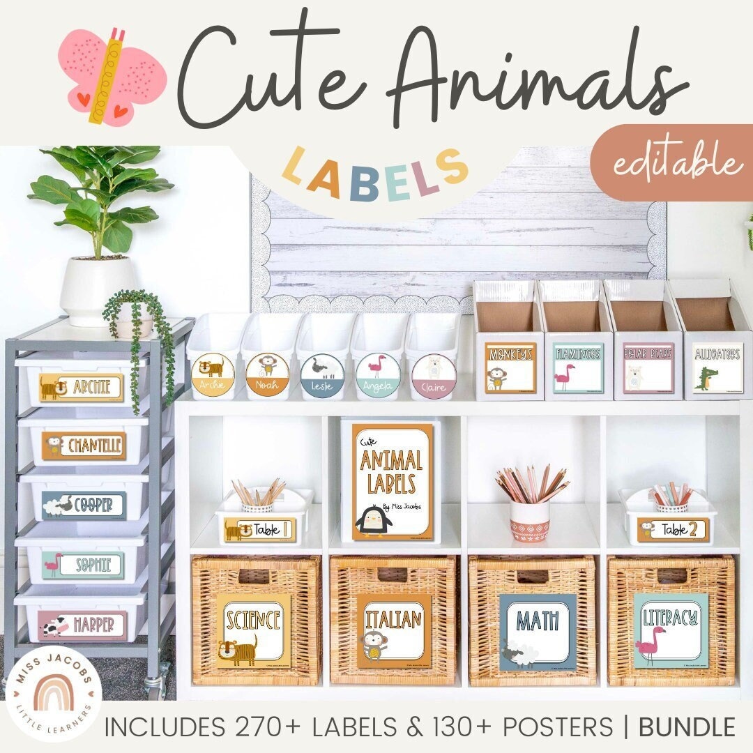 Cute Animal Classroom Labels Bundle Editable Student Name - Etsy