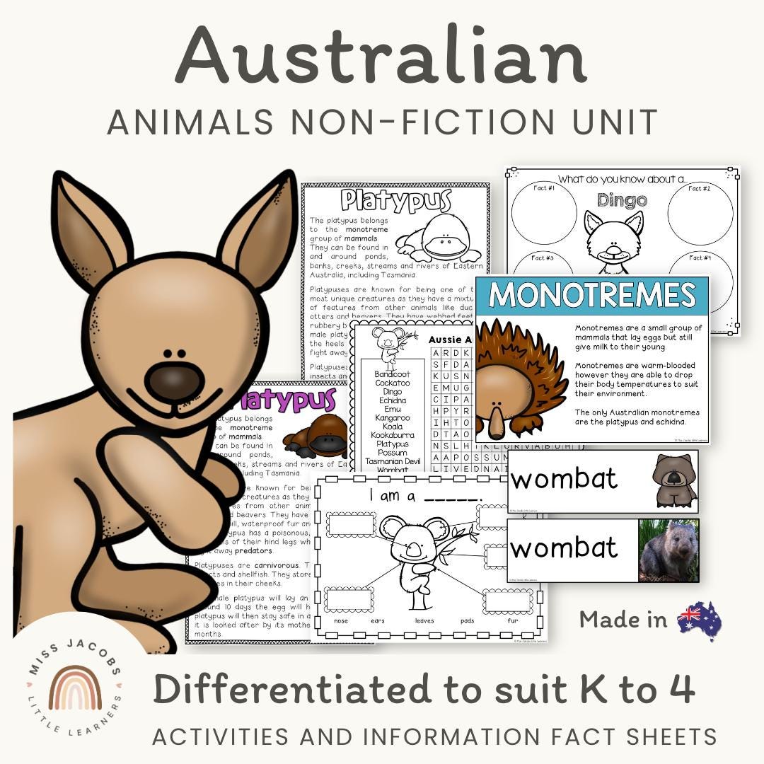 Australian Animals Thematic Unit: Living Things Science Inquiry & Non ...