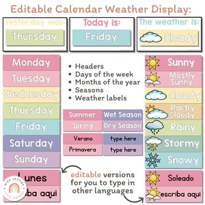 Classroom Calendar and Weather Display | PASTELS | Editable - Etsy