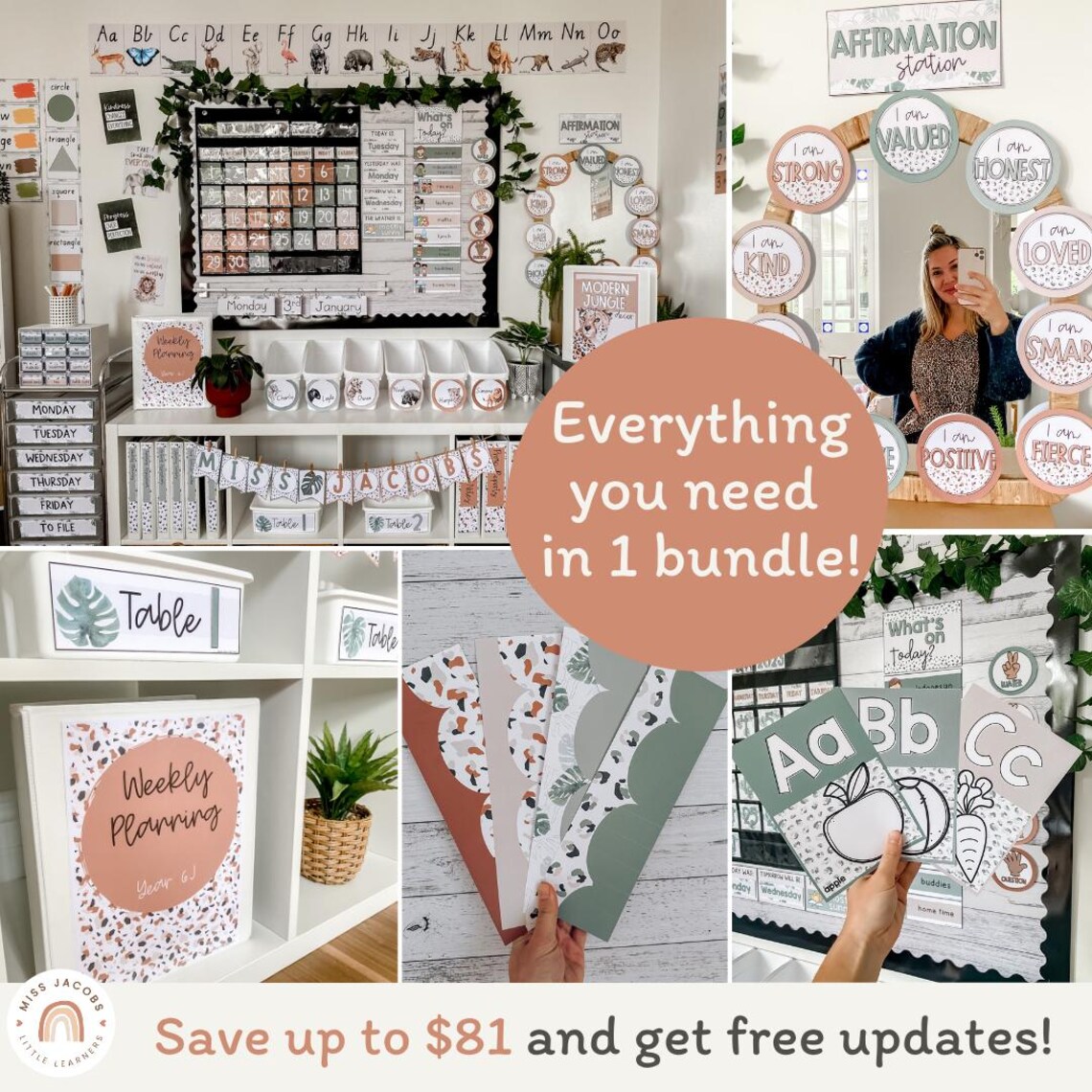 MODERN JUNGLE Classroom Decor Bundle - EDITABLE! Boho Jungle Vibes ...