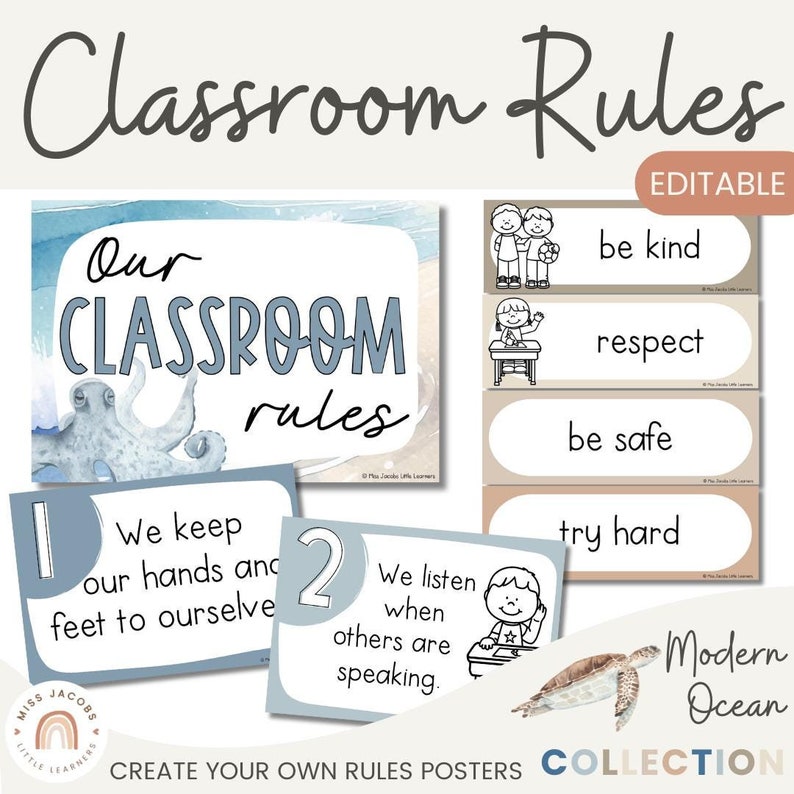 Classroom Rules Posters for Classroom Management | Modern Ocean Decor ...