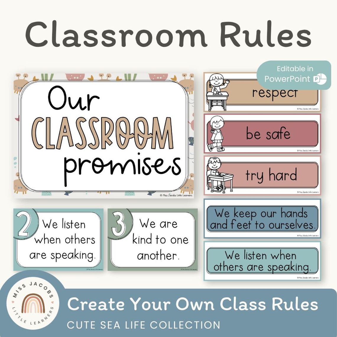 Classroom Rules Posters for Classroom Management | Cute Sea Life Decor ...