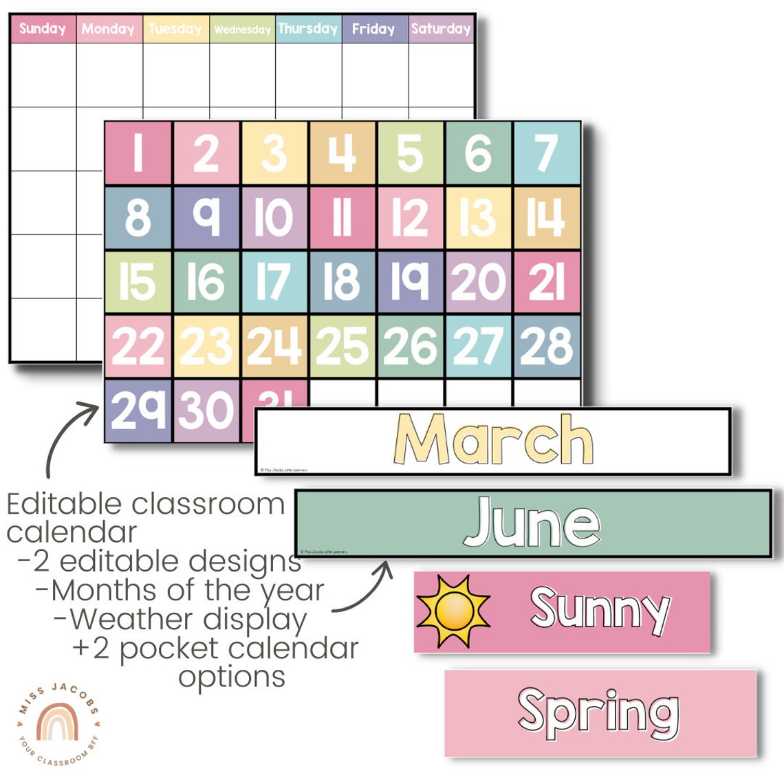 Classroom Calendar and Weather Display PASTELS Editable - Etsy