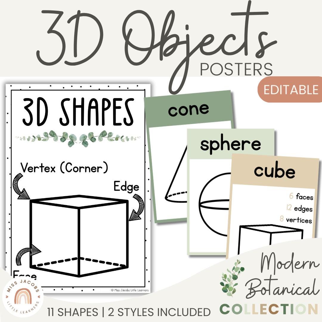3D Shape Posters, Modern Botanical Classroom Theme, Printable ...