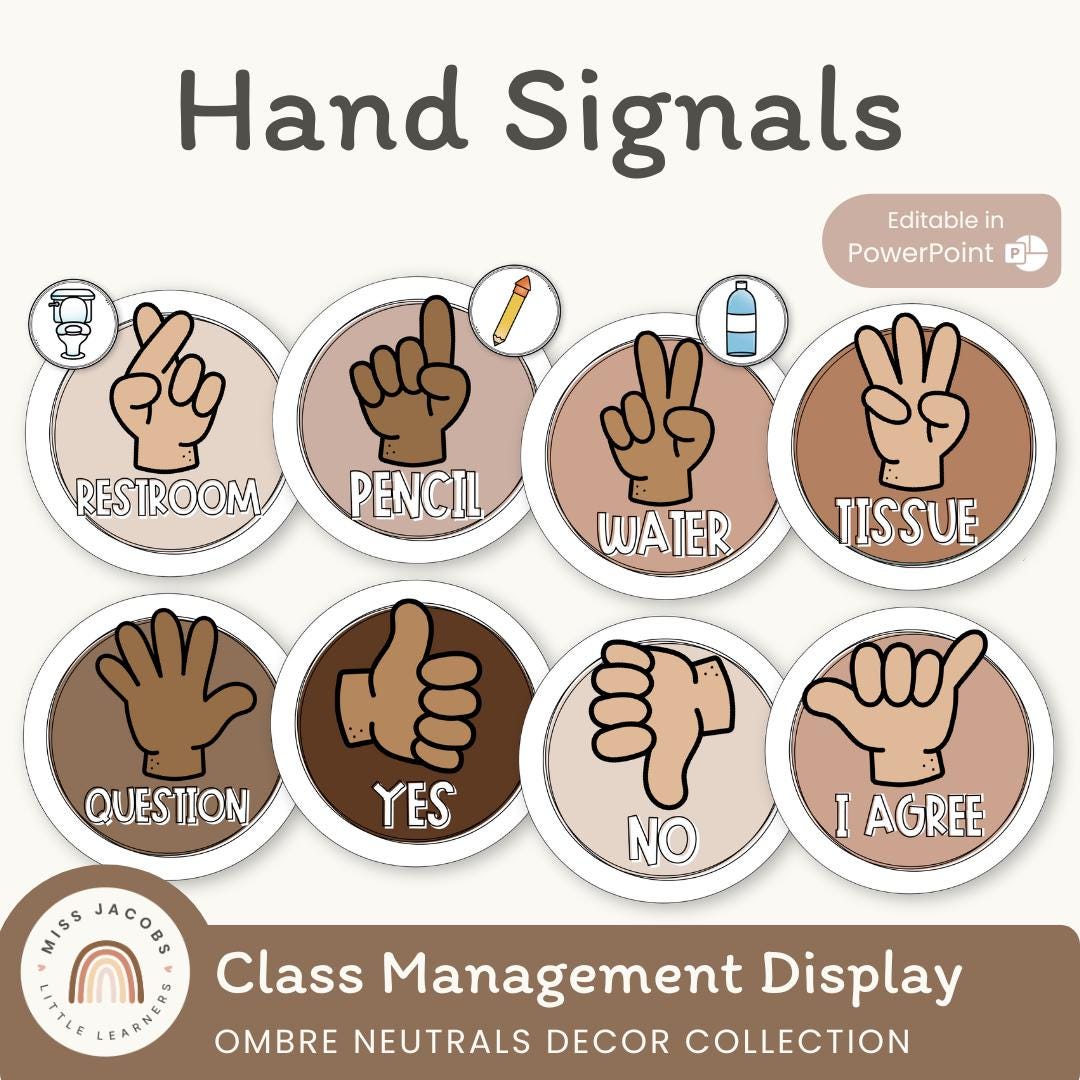 Hand Signals Posters | OMBRE NEUTRALS Classroom Decor | EDITABLE - Etsy