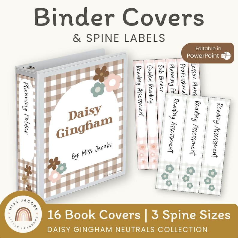 Binder Covers and Spines | Daisy Gingham Neutrals Classroom Decor ...