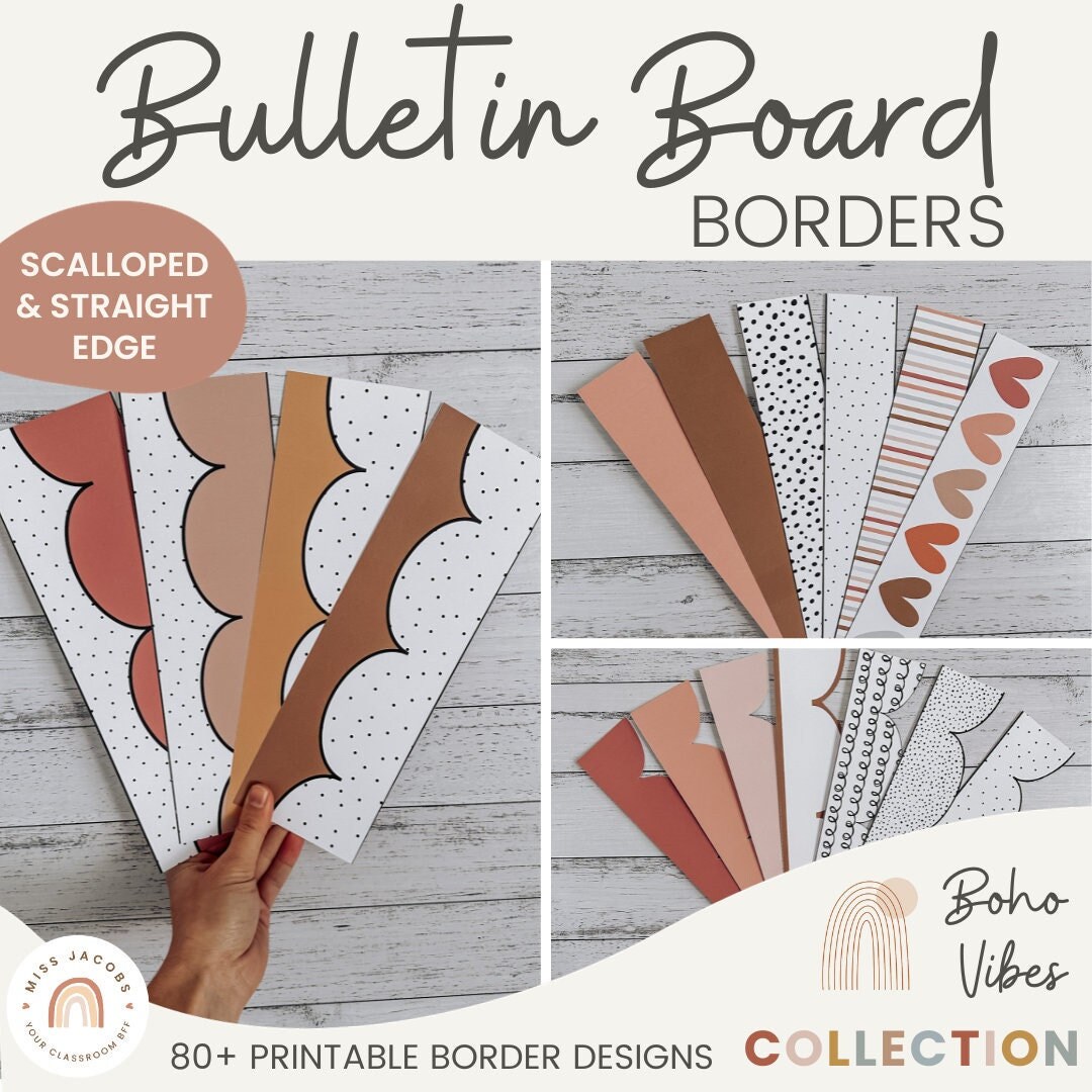 Bulletin Board Borders Boho Vibes Classroom Decor Printable Scalloped ...