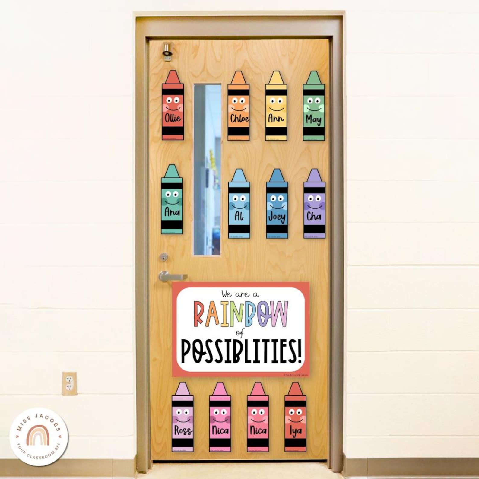 Crayon Door Display, Editable Welcome Door Signs + Student Name Labels ...